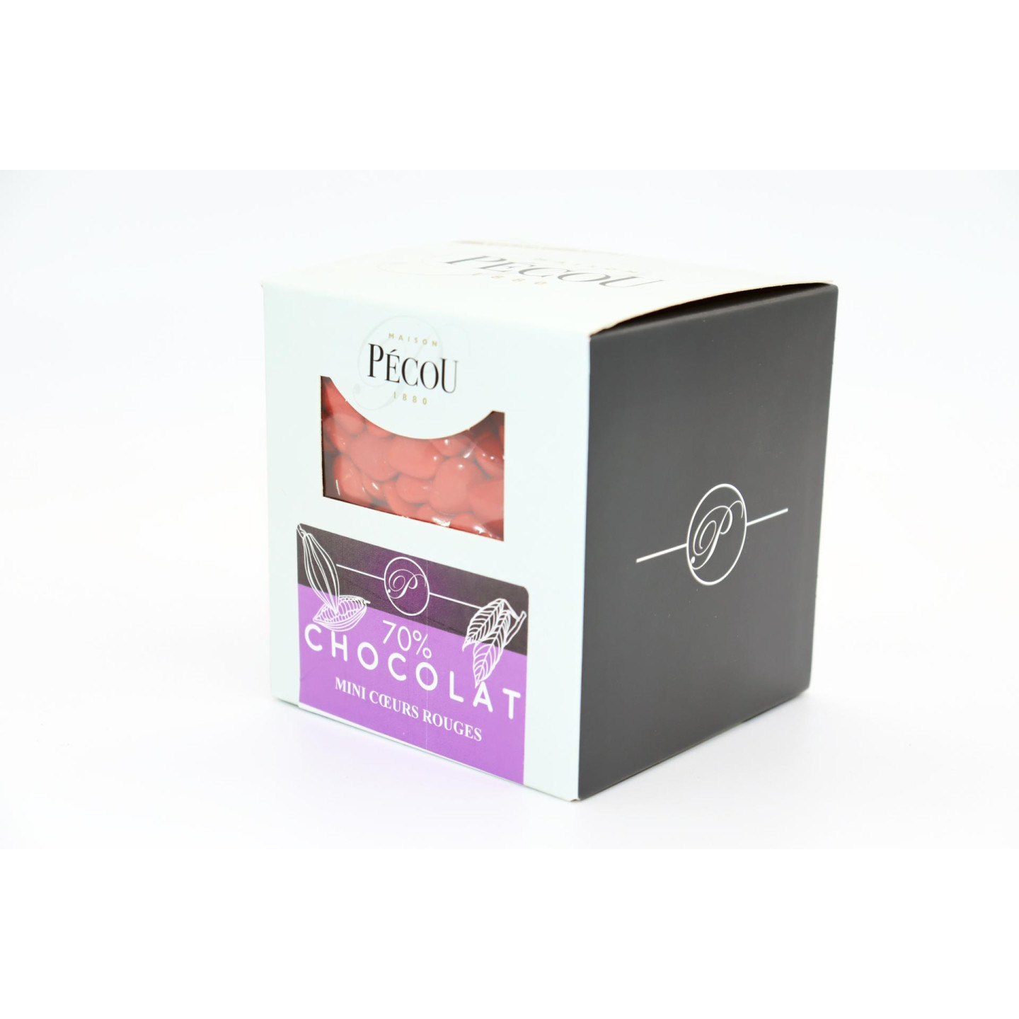 Dragées pécou en forme de cœur : chocolat rouge - boîte de 500g